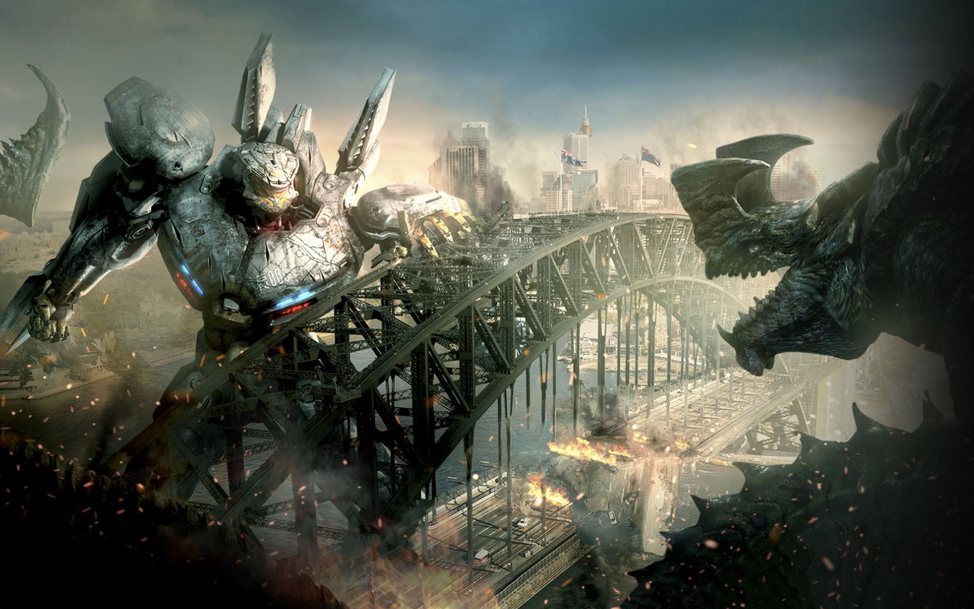 Epic Clash: Pacific Rim Titans Battle Over Iconic Bridge