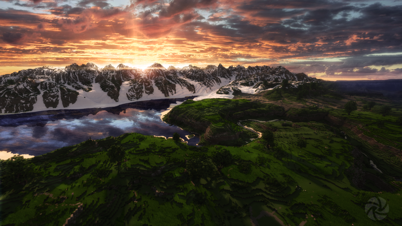 Minecraft Mountain Landscape at Sunset