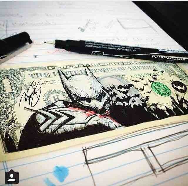 Batman Comic Art on a Dollar Bill