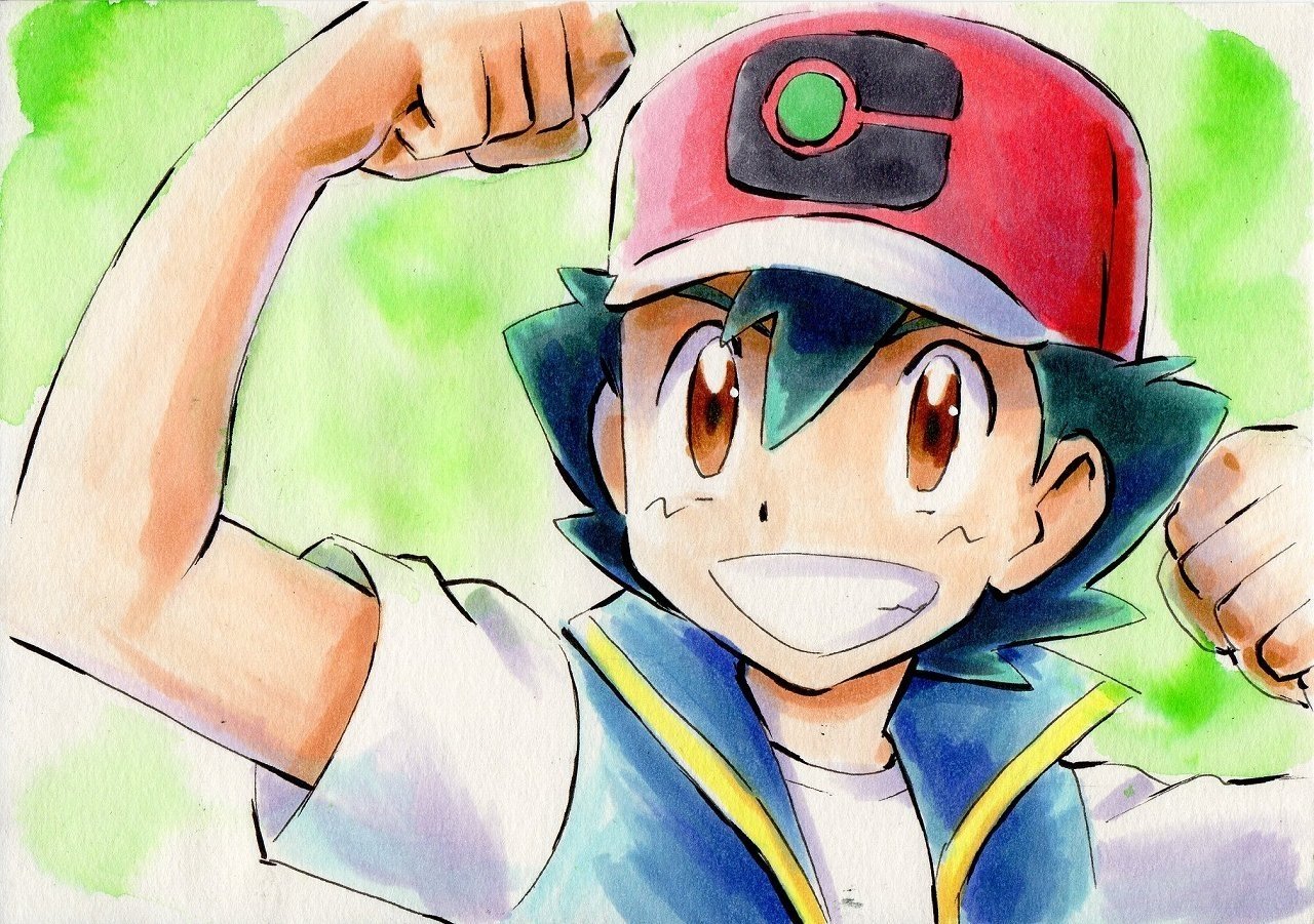 Download Black Hair Cap Brown Eyes Smile Ash Ketchum Anime Pokemon Image