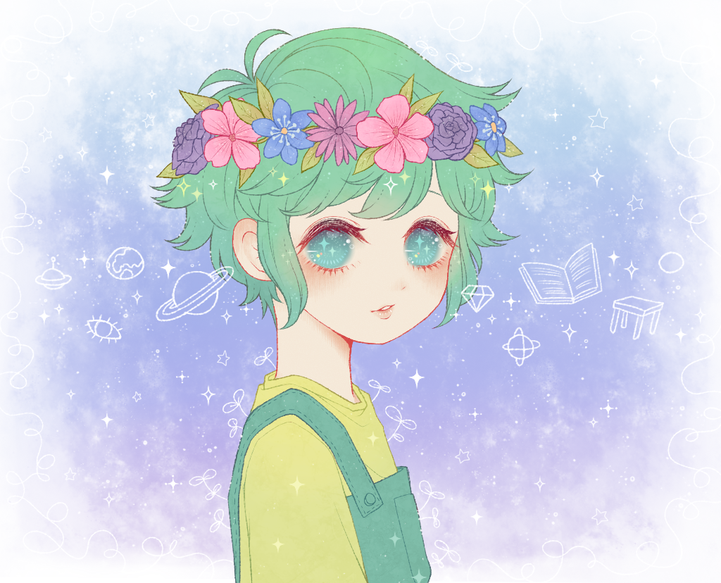 Download Face OMORI Cute Green Hair Basil (Omori) Video Game Image