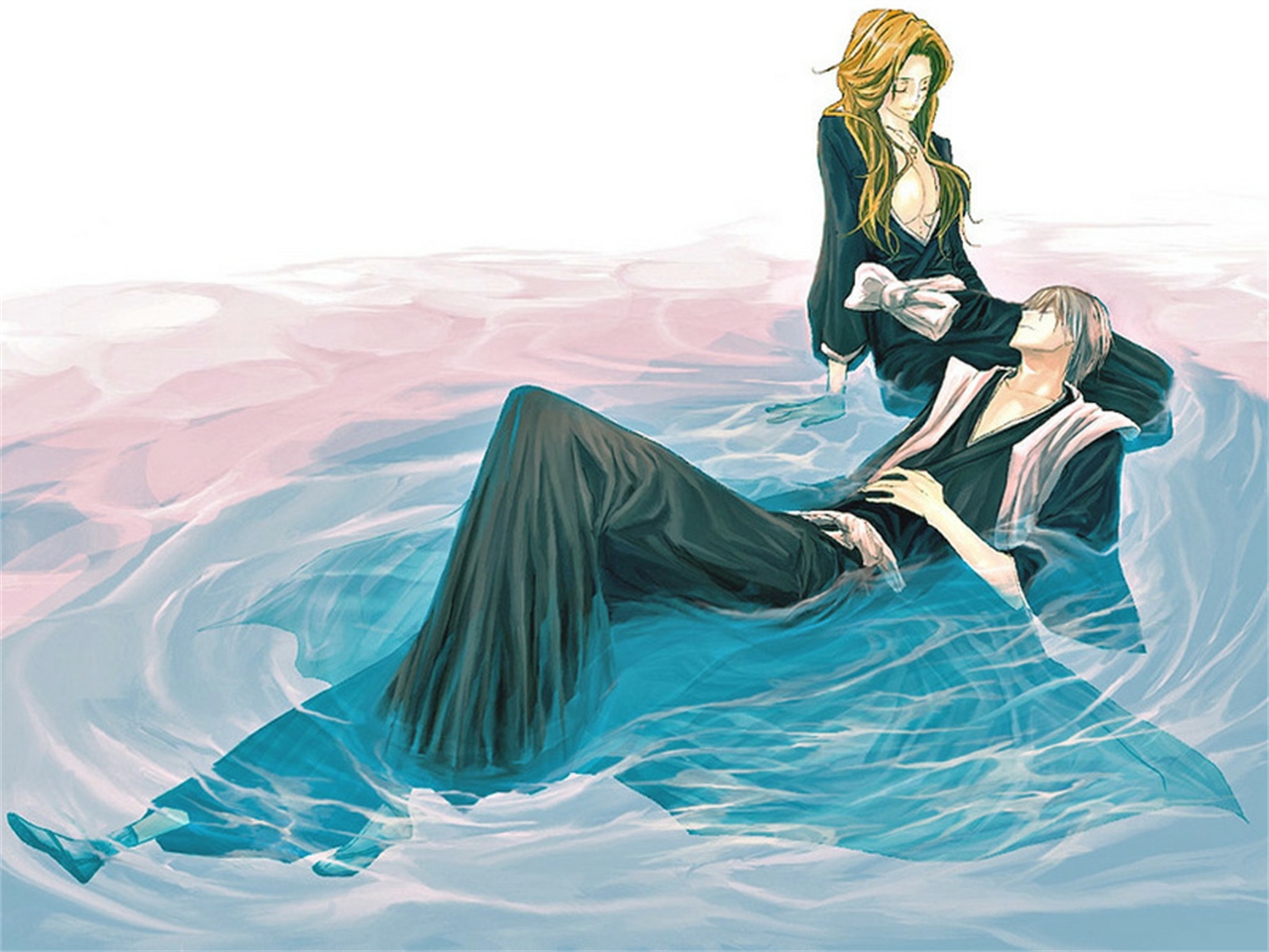Bleach Duo: Rangiku and Gin Relaxing in Tranquil Waters