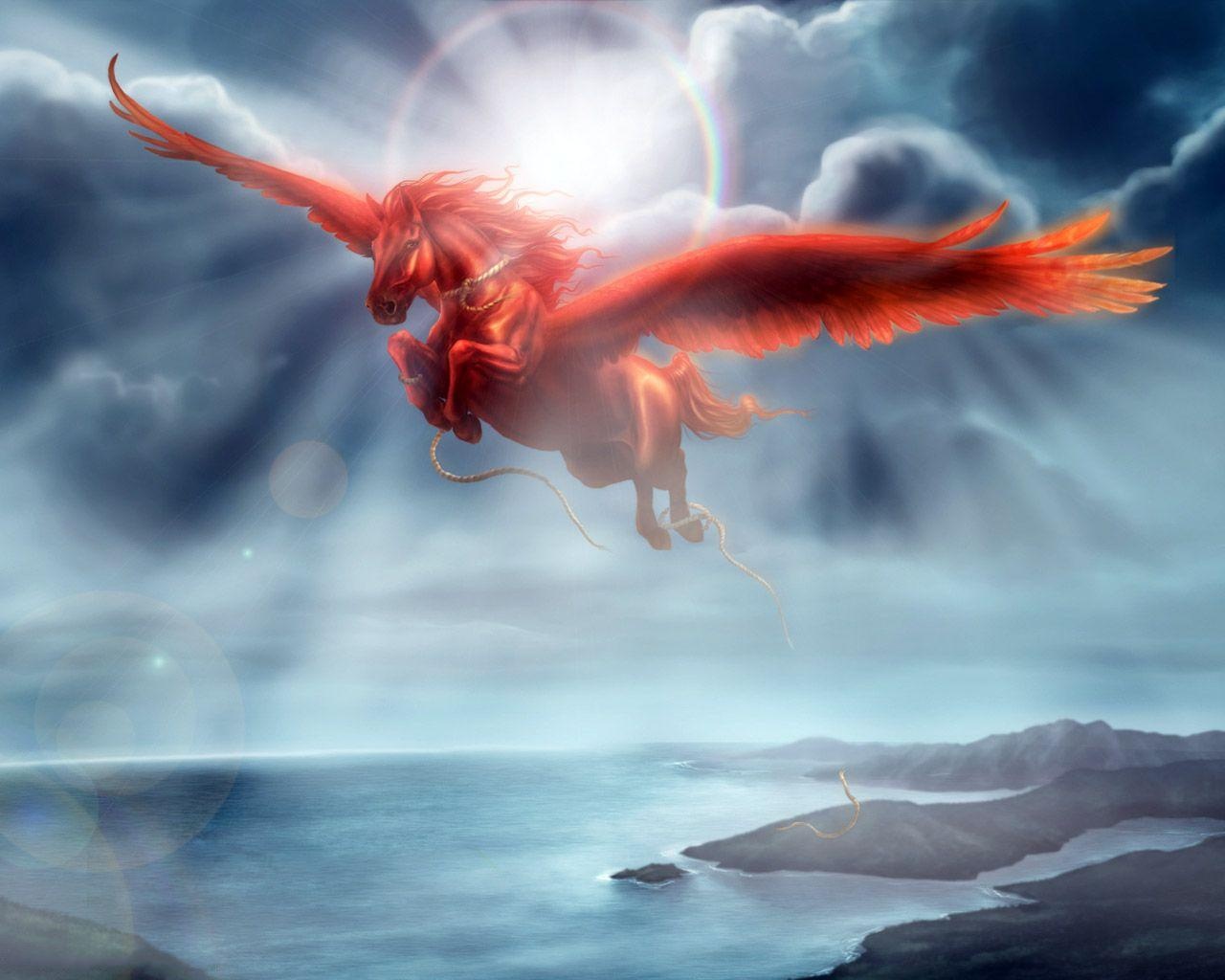 Majestic Pegasus Soaring Through Fantasy Skies