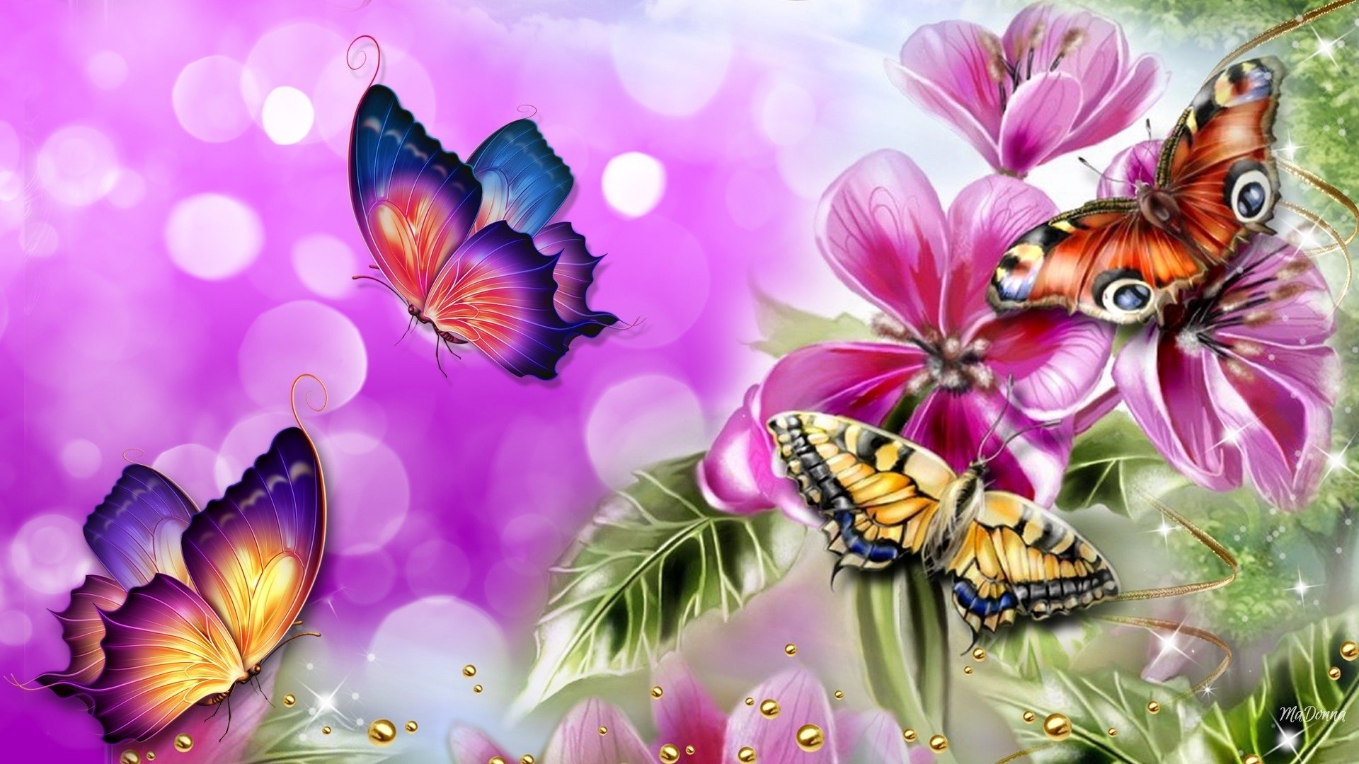 Vibrant Butterflies and Colorful Flowers