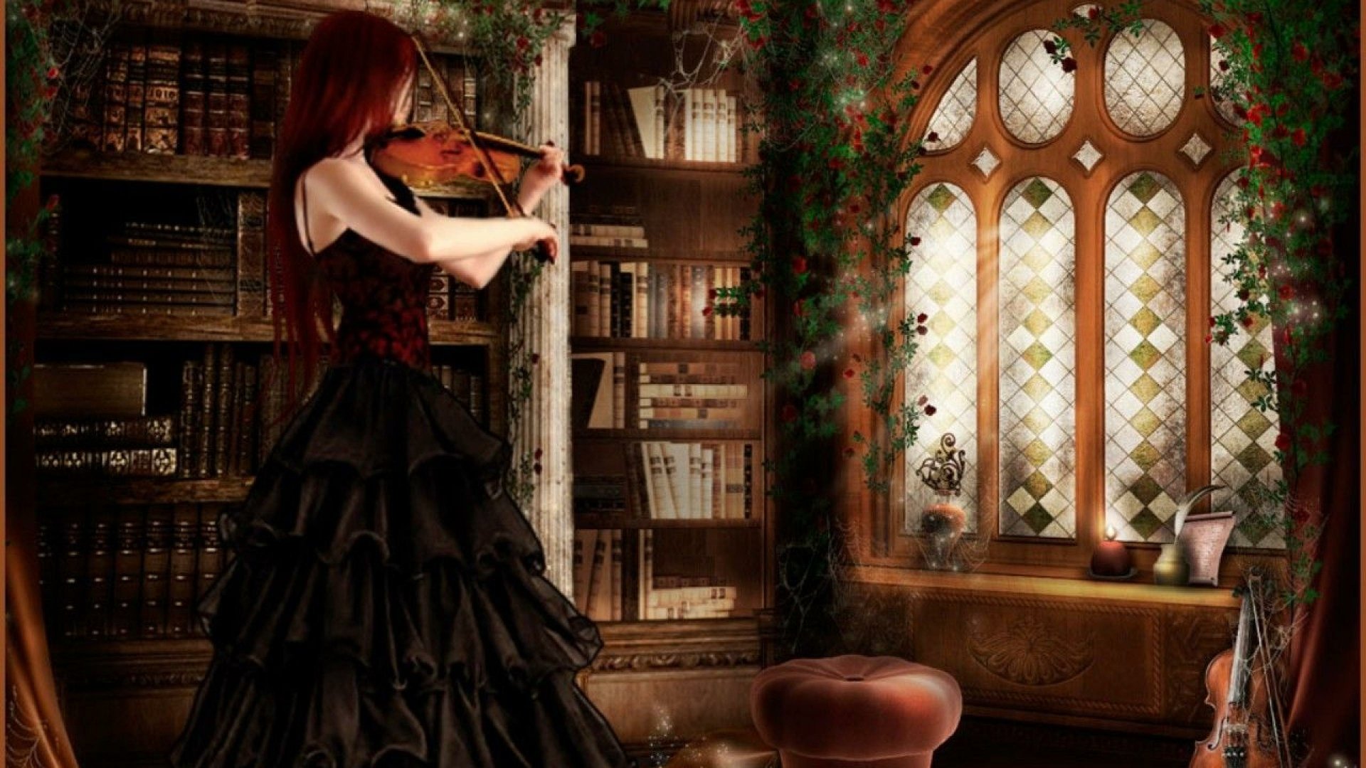 Gothic Nocturne: Crimson Violin in the Midnight Library