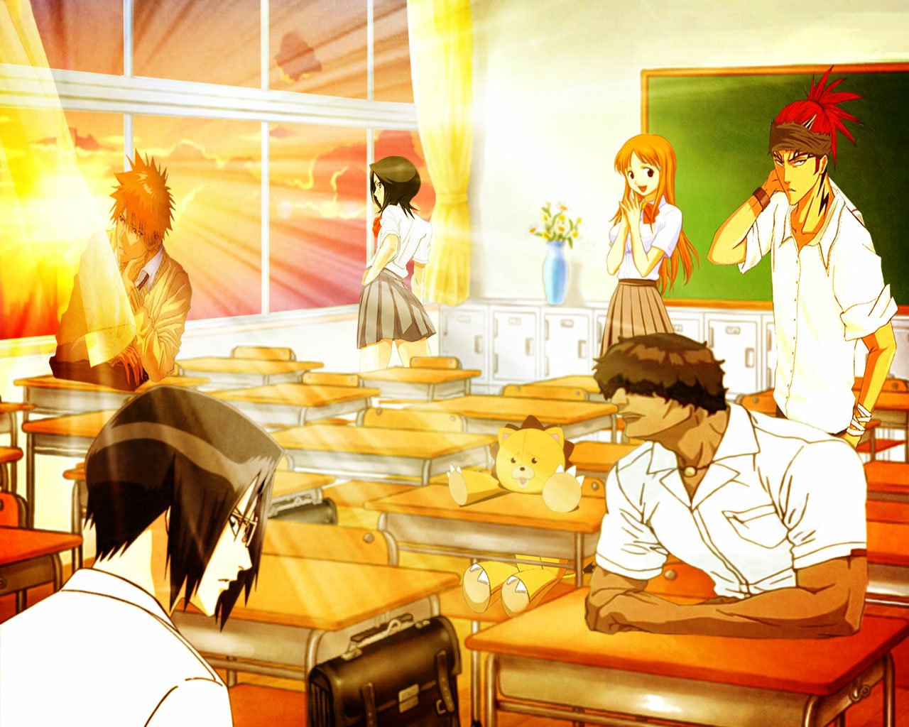 Bleach Sunset Moments: Ichigo and Friends Unite in Warm Anime Glow