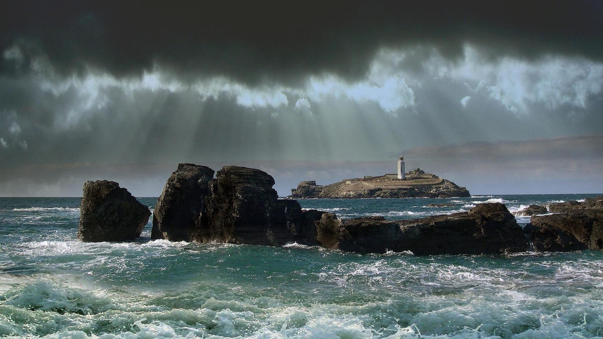 Clouds over Lighthouse in Rough Sea Image - ID: 49563 - Image Abyss