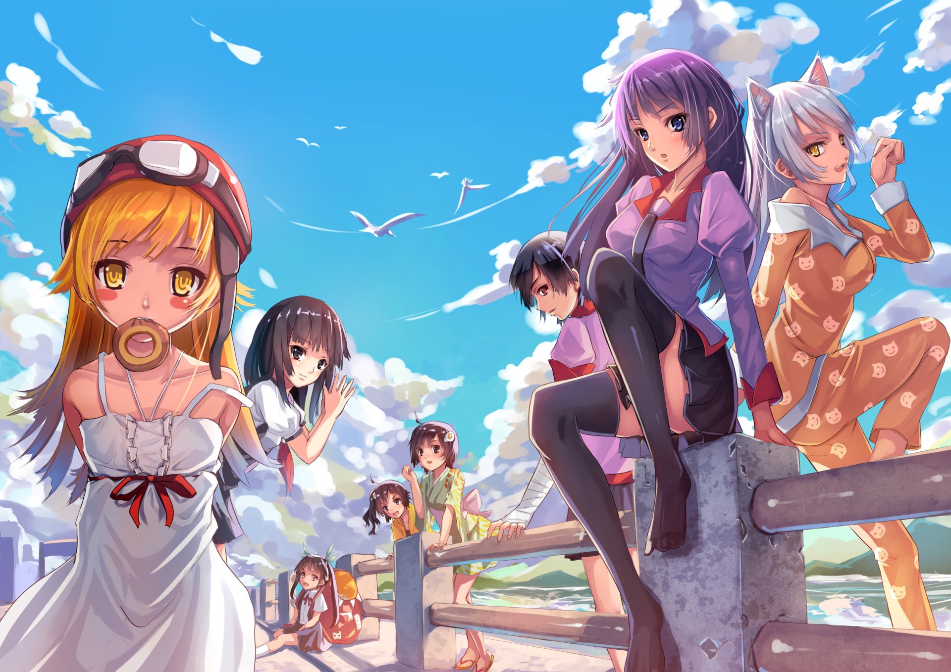 Monogatari Series: Iconic Characters Under a Sunny Sky