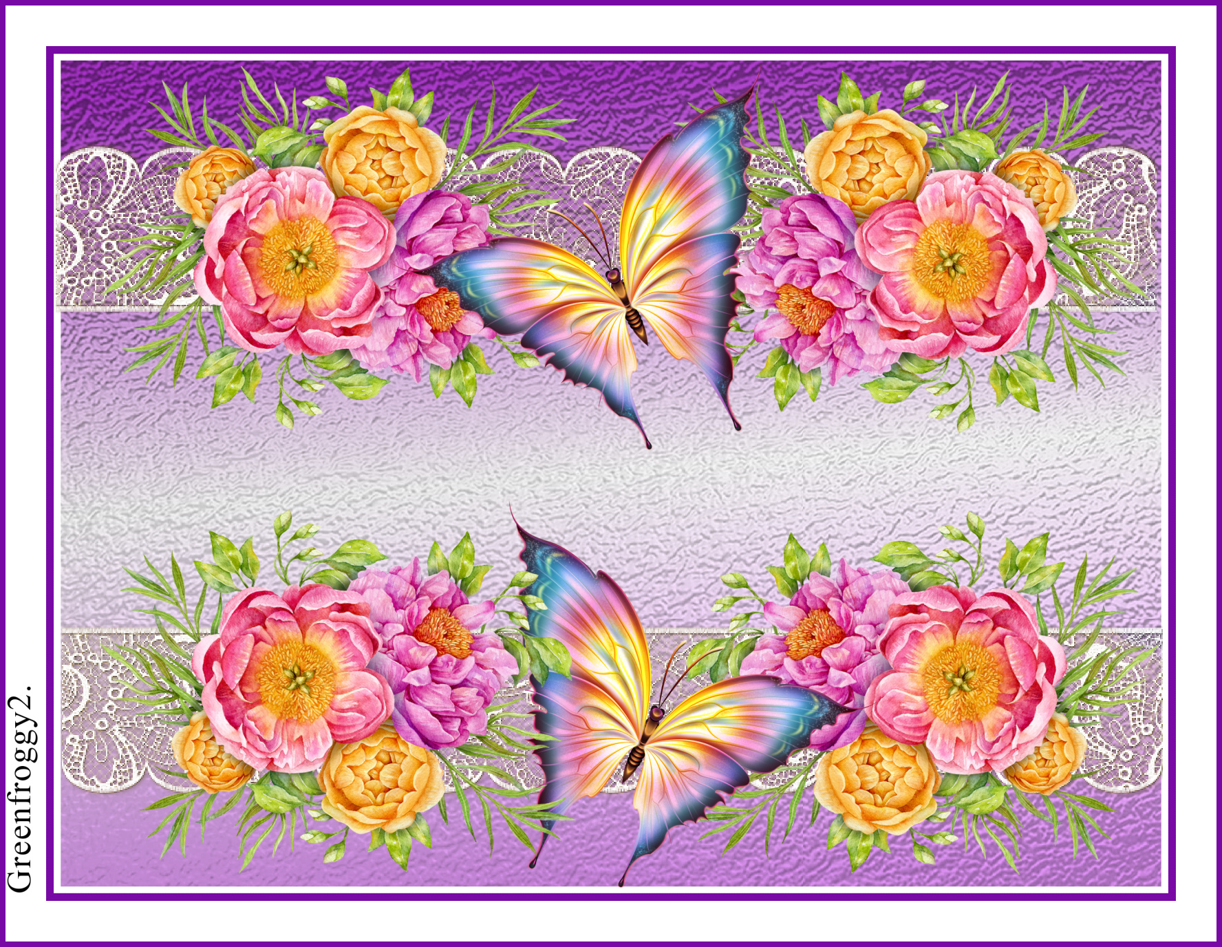 FLOWERS AND BUTTERFLIES ON LACE by GREENFROGGY1