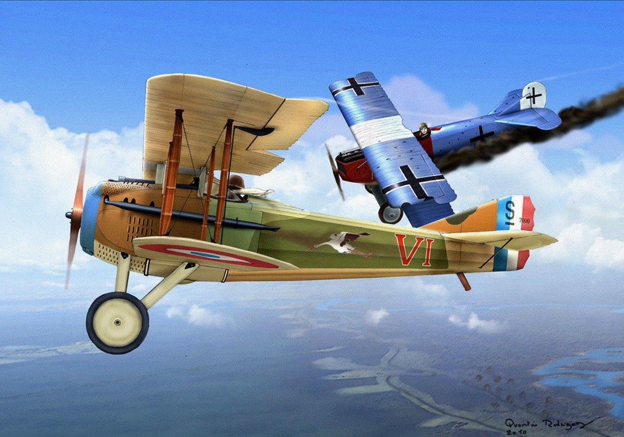 Historic Military Biplanes in Aerial Combat