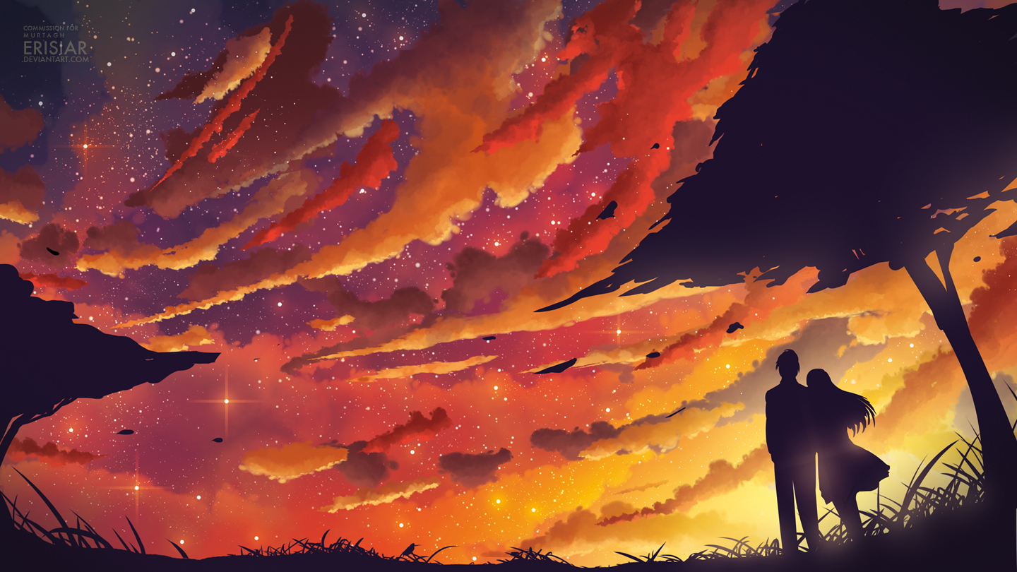 Celestial Love: An Artistic Embrace Under a Starry Sky