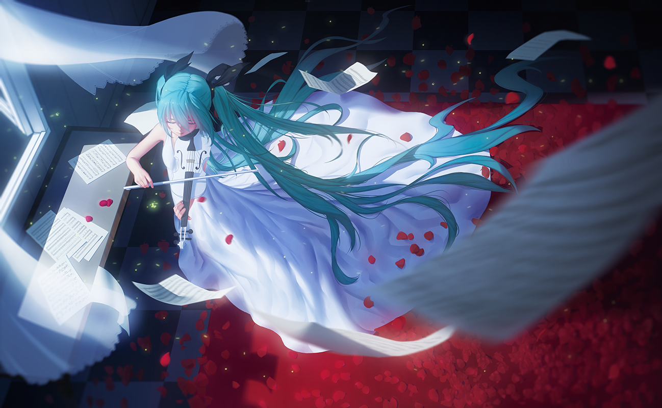 Melody in Blue: Hatsune Miku with Violin and Dreams