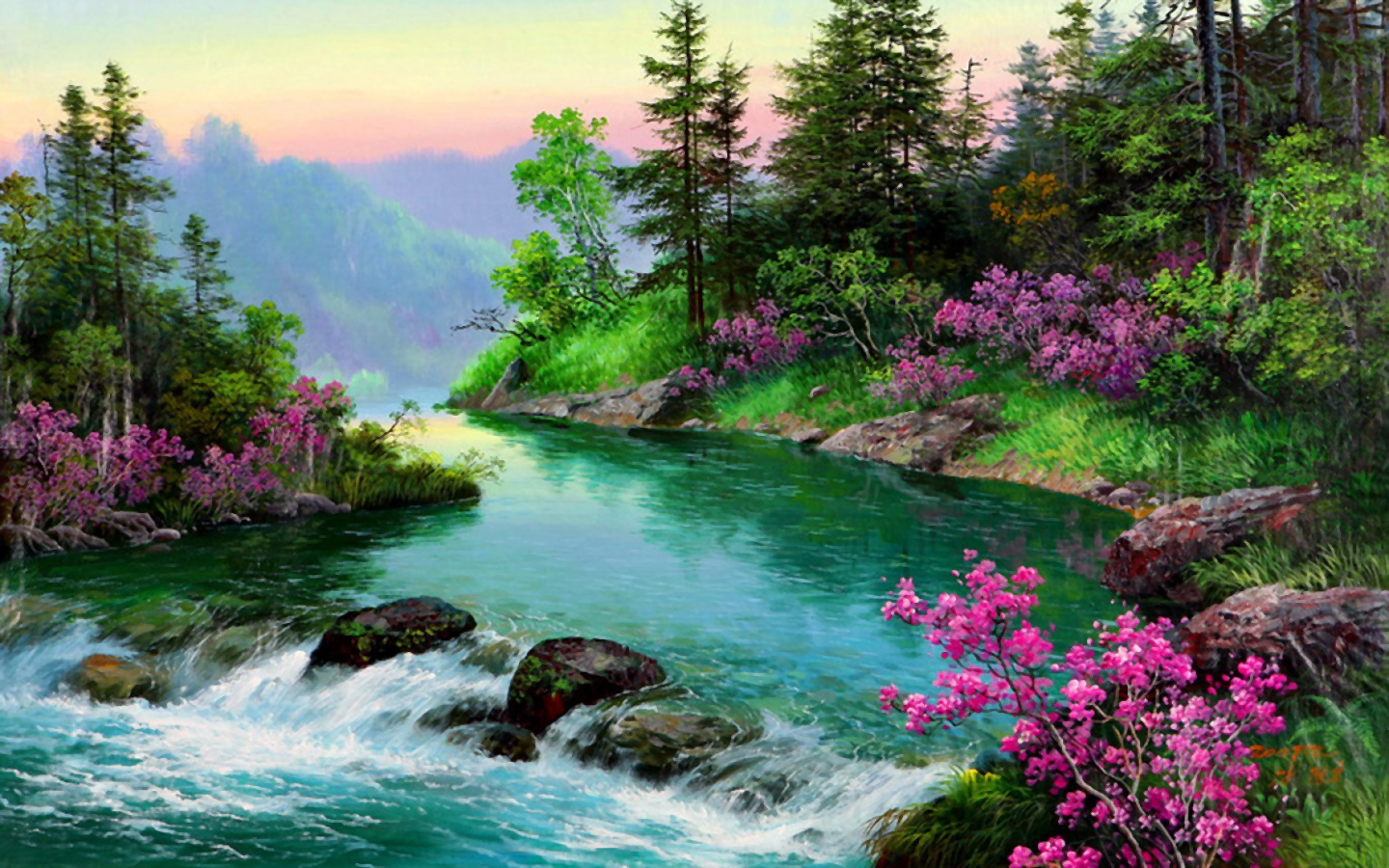 Download Blue Flower Spring Artistic River Image