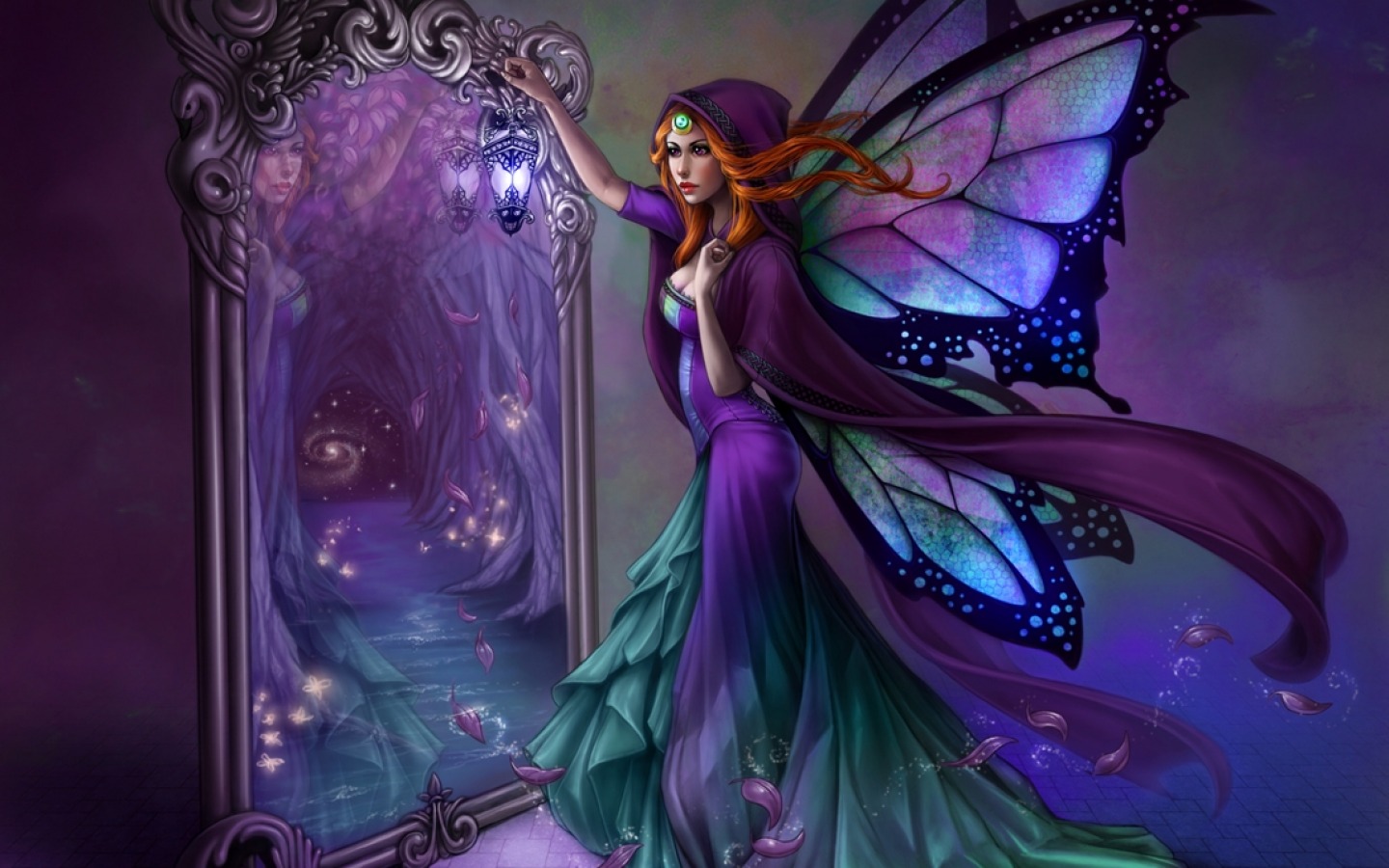 Enchanted Reflections: A Purple Butterfly Fairy's Journey