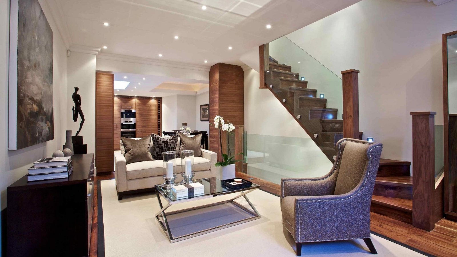 Elegant Modern Living Room with Glass Staircase