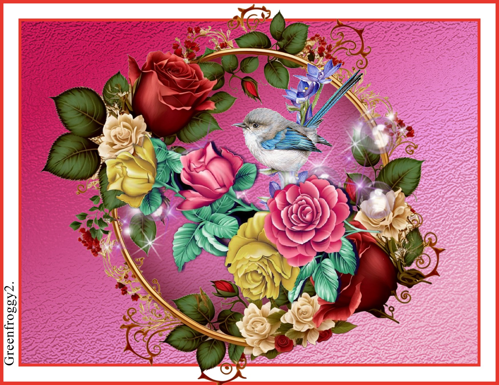 BIRD WITH ROSES by GREENFROGGY1