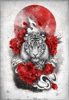 Download Moon Red White Fantasy Tiger Image