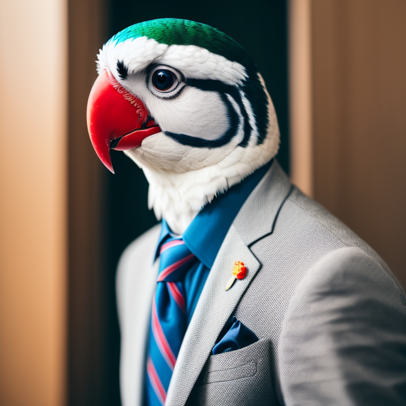 A parrot wearing suit and tie by Young.Z Hunk
