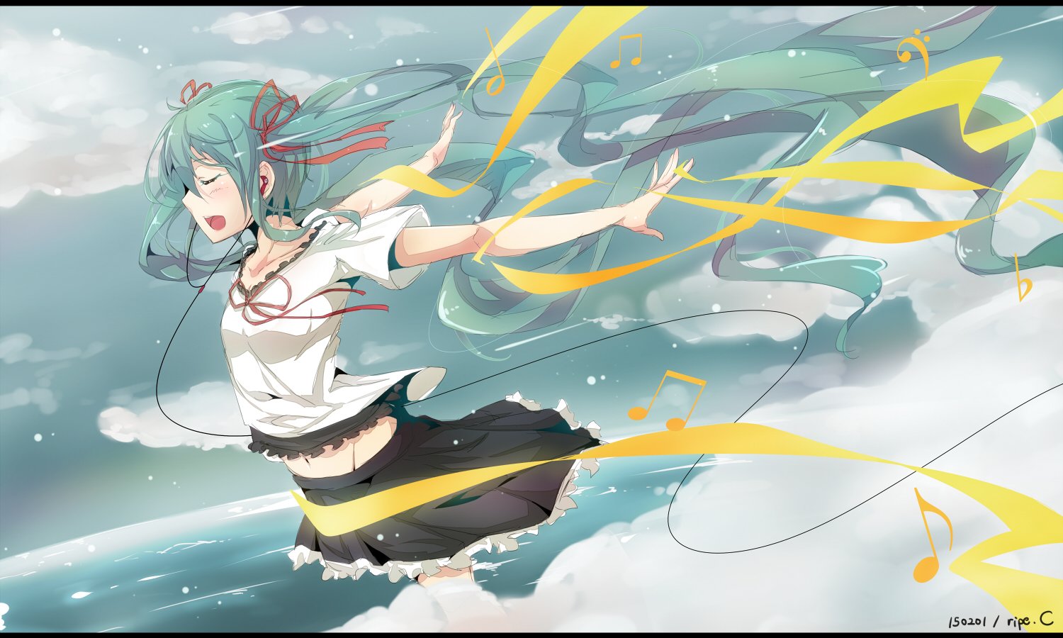 Hatsune Miku: The Soaring Vocaloid with Flowing Green Hair