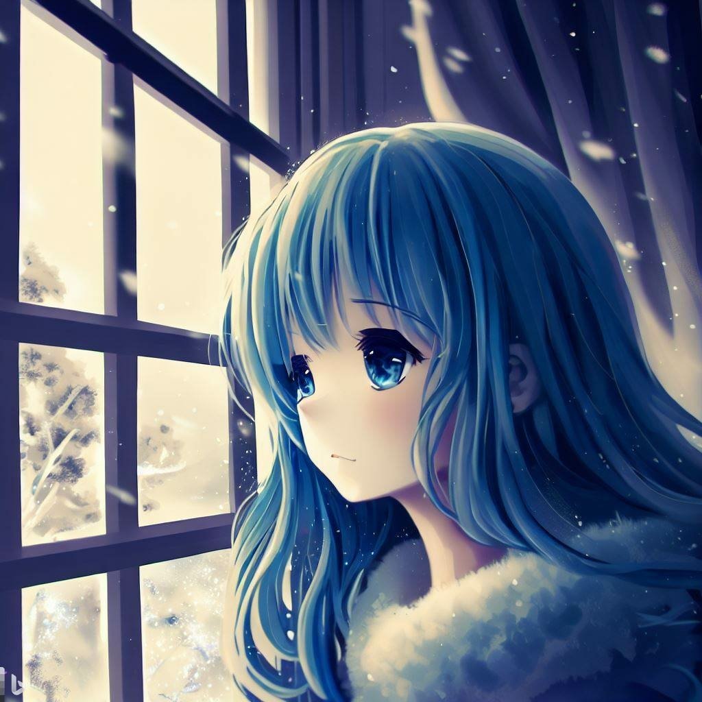 anime girl looking out of a window in winter by OrdinaryGuy