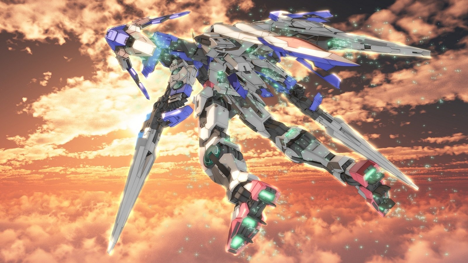 Epic Gundam 00 Mecha Soars Above Fiery Anime Skies