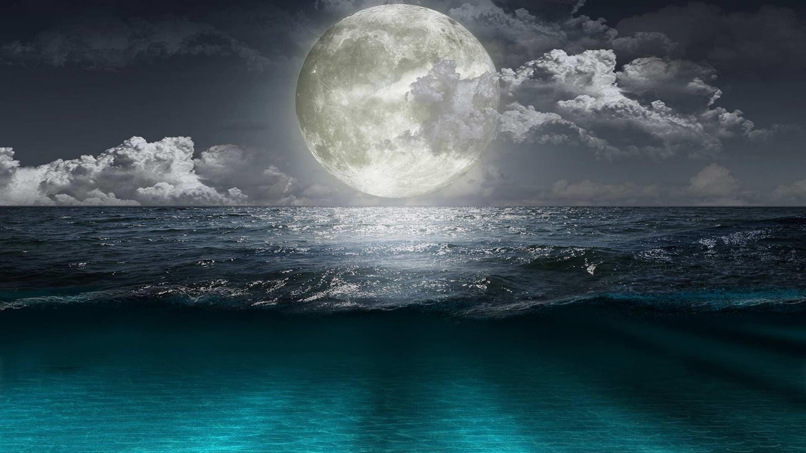 Moonlit Ocean Dreams: Clouds Embrace the Night Sea