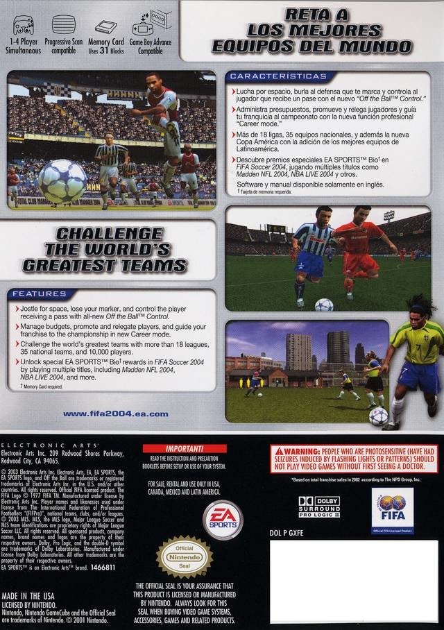 FIFA Soccer 2004 Video Game Box Art - ID: 63104 - Image Abyss