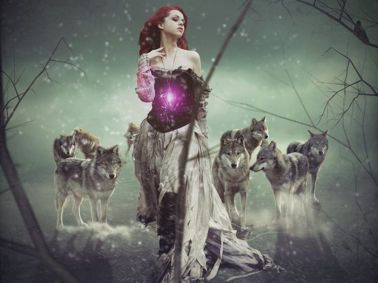 Enchanted Woman and Her Wolf Pack