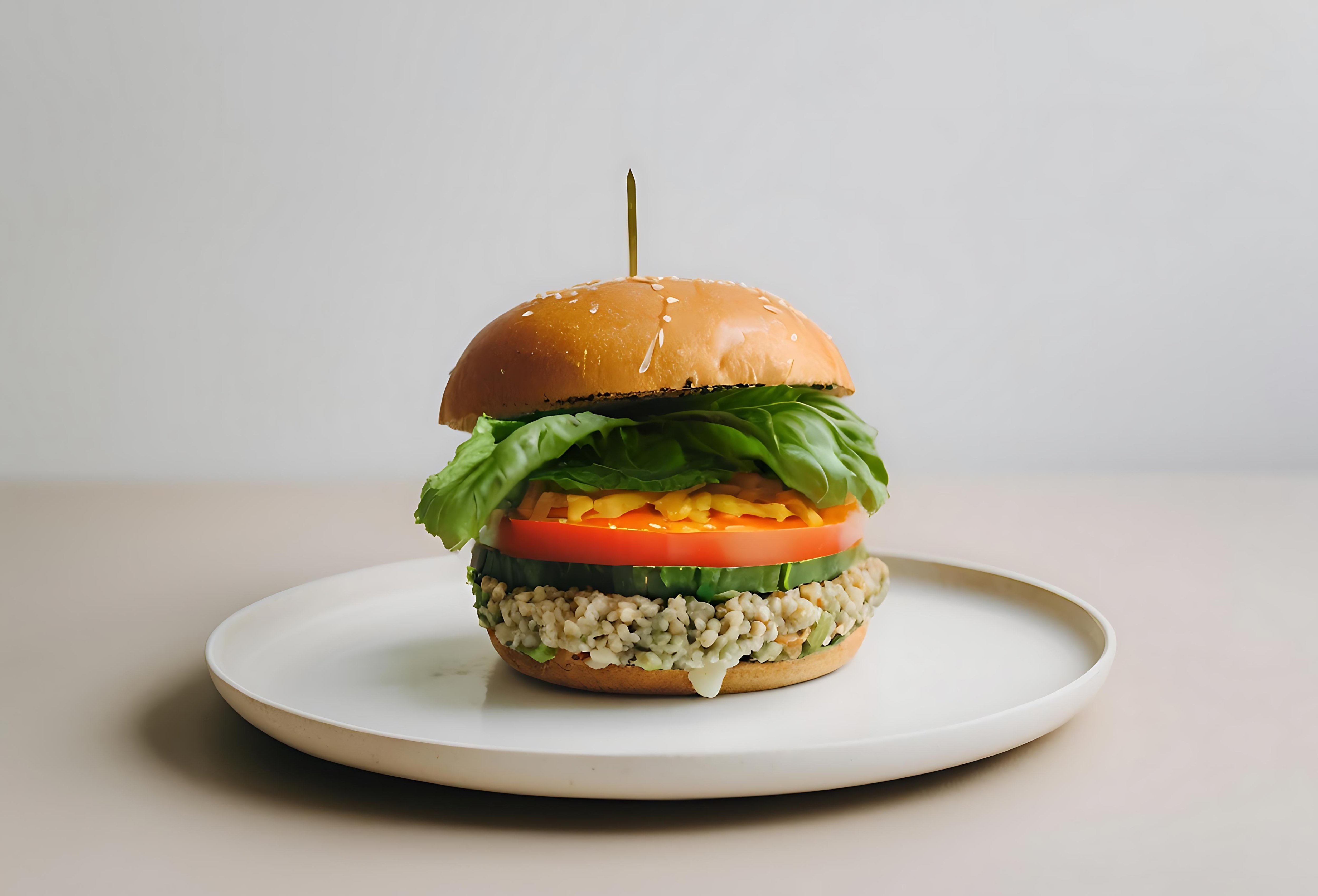 hamburger on a plate, a Vegetable Burger on a Plate by ...