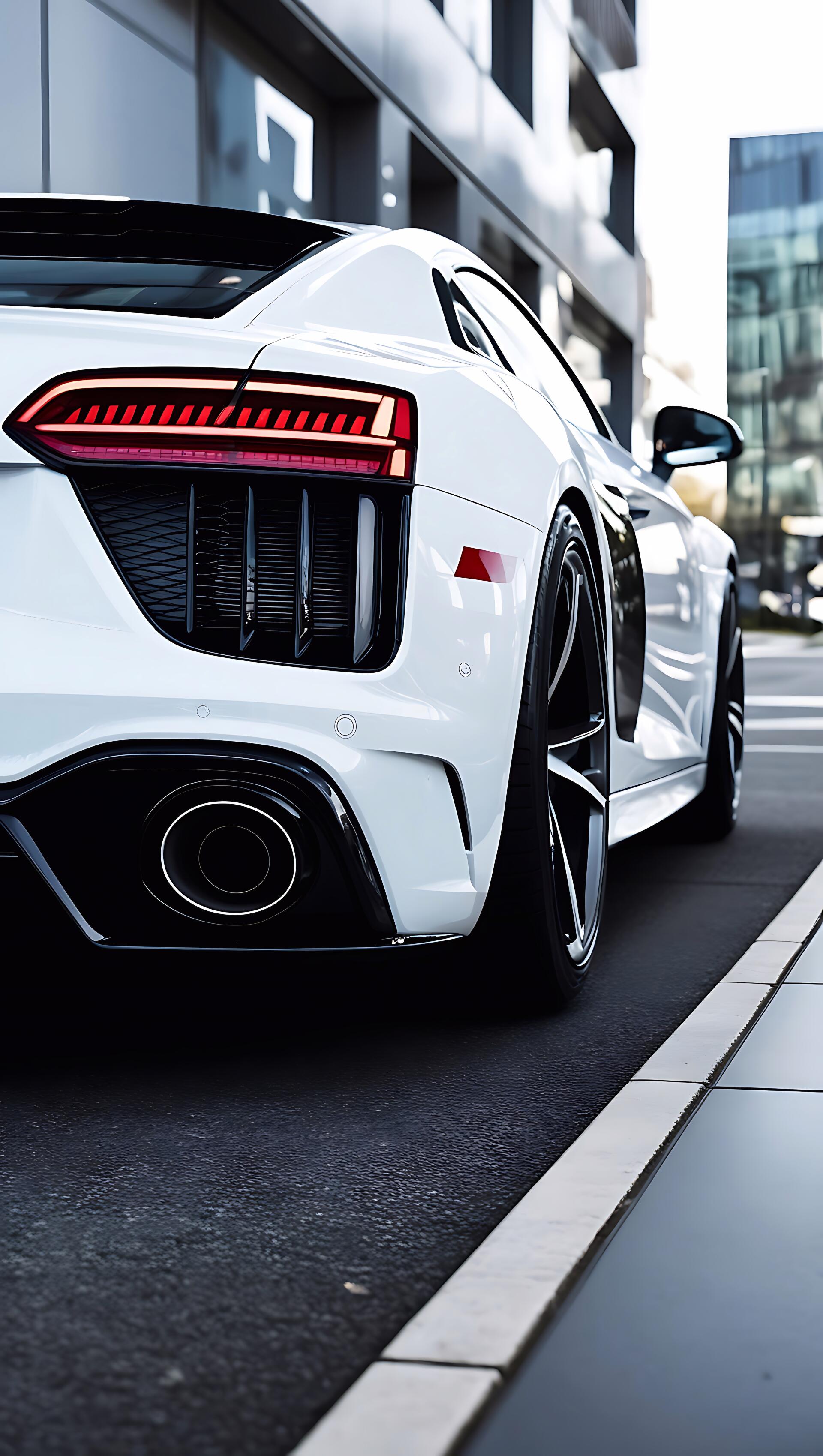 Close Up of a White Luxury Sports Car Rear View on a City Street by ...