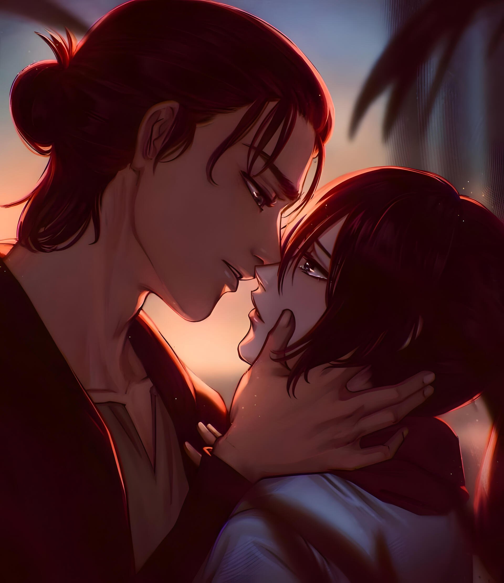 Eren & Mikasa: A Tender Moment from Attack on Titan