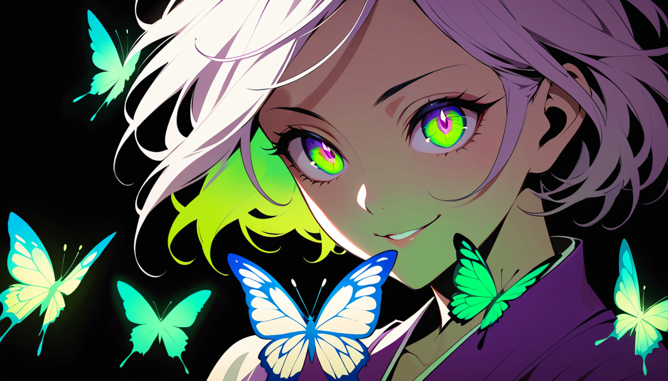 Download Anime Girl Short Hair Smile Yukata Glowing Eyes Image