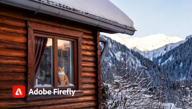 Download Cozy Winter Cottage Cat Image