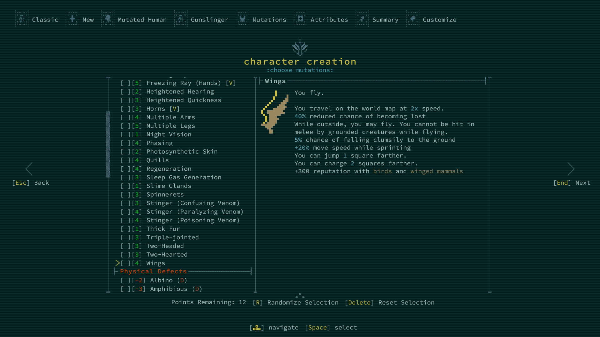 Character Creation in Caves of Qud